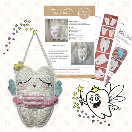 Tooth Fairy Amigurumi Easy Crochet Pattern for Beginners, Baby Teeth Pillow