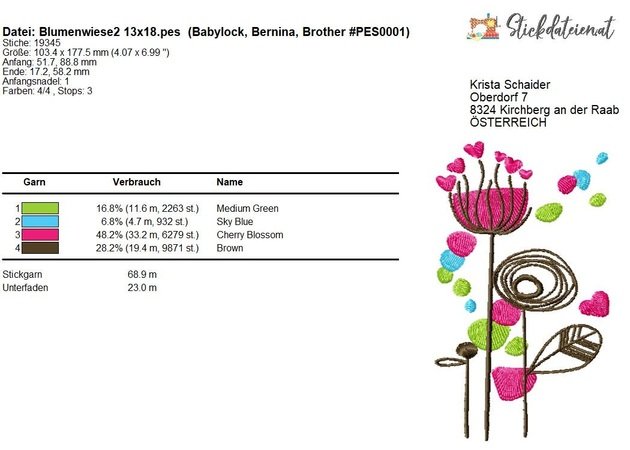 Blumen Stickdatei, Blumenmuster Stickdesign, moderne Blumen Stickvorlage