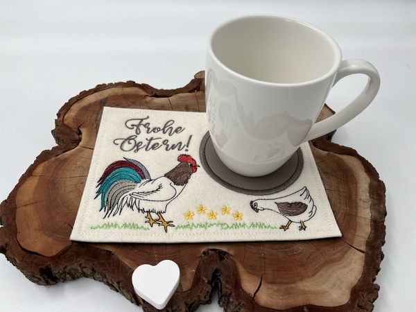 Stickdatei Mugrug Untersetzer Ostern Hahn Huhn