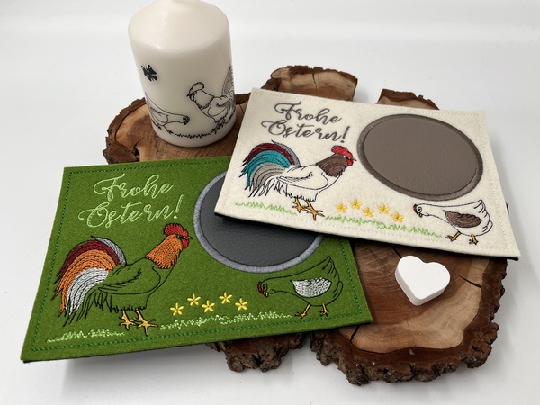 Stickdatei Mugrug Untersetzer Ostern Hahn Huhn