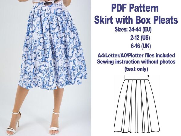 Pleated Skirt Pattern Vintage Sewing Patterns PDF Skirt Sewing Pattern