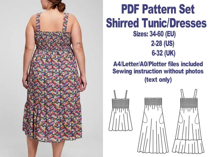 Plus Size Dress Pattern PDF Sewing Patterns PDF Shirred Maxi Dress Pattern