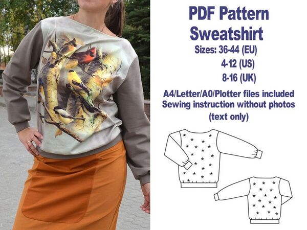 Sweatshirt Sewing Pattern PDF Sewing Patterns Women Pattern Girl Patterns