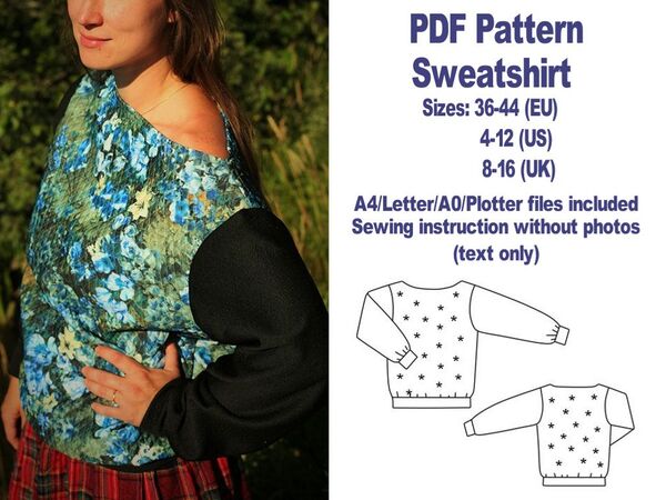 Sweatshirt Sewing Pattern PDF Sewing Patterns Women Pattern Girl Patterns