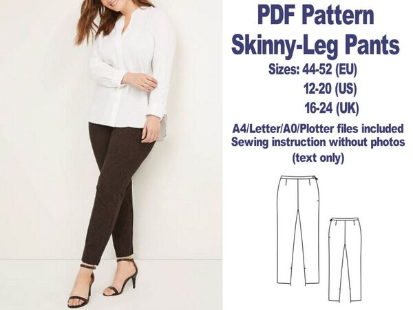Skinny-Leg Pants Pattern PDF Sewing Patterns Trousers Patterns Women Pants