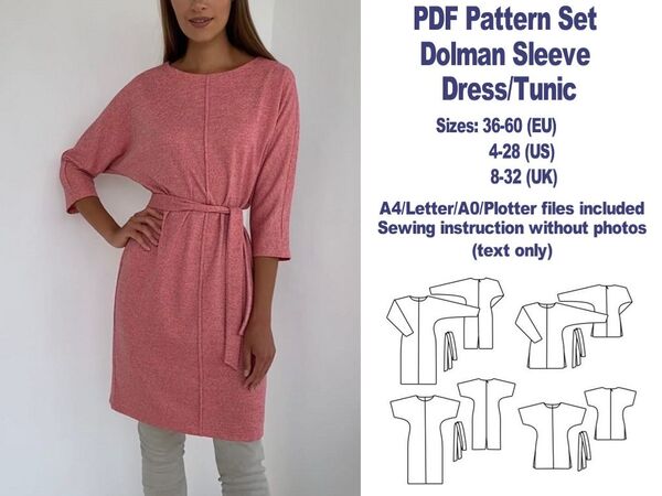Dolman Sleeve Dress Pattern PDF Dress Patterns Tunic Sewing Patterns Women