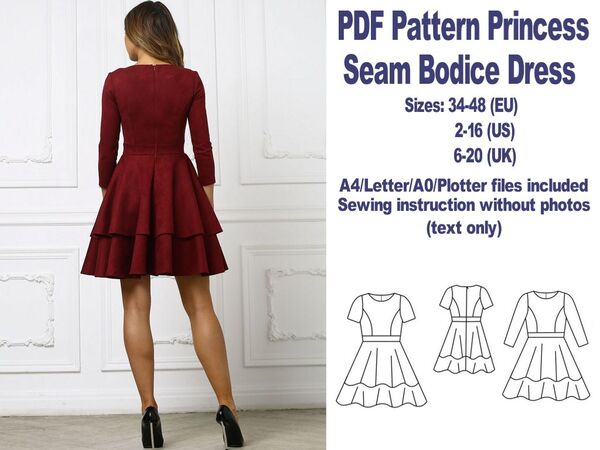 Princess Seam Bodice Dress Pattern PDF Sewing Patterns Dresses Patterns
