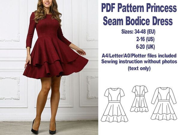 Princess Seam Bodice Dress Pattern PDF Sewing Patterns Dresses Patterns