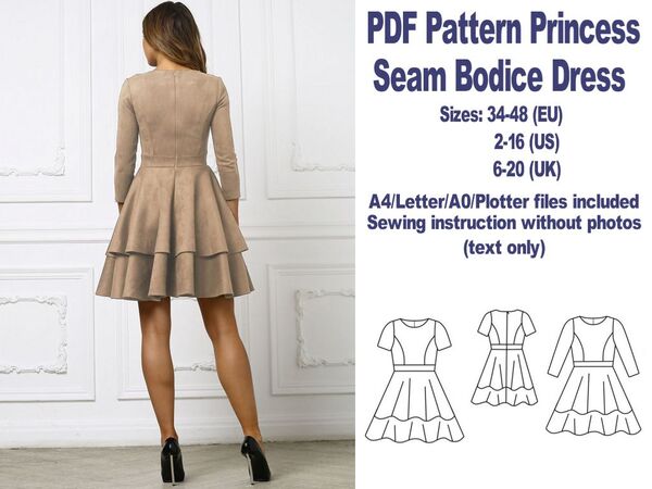 Princess Seam Bodice Dress Pattern PDF Sewing Patterns Dresses Patterns