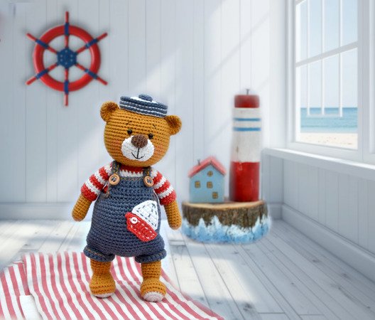 Crochet bear amigurumi pattern Eric, the Lifeguard Bear