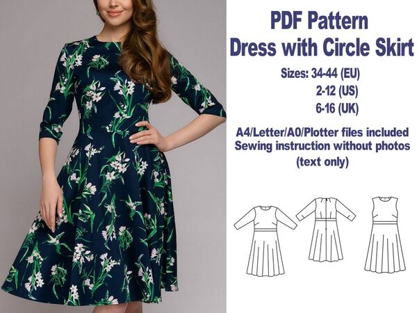 Dress with Circle Skirt Sewing Pattern PDF Sewing Patterns Dress Pattern