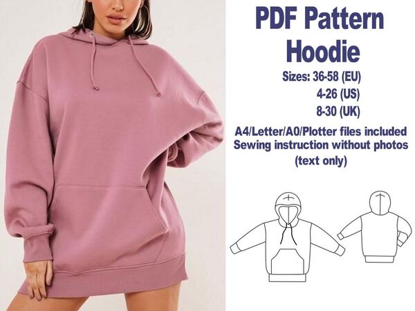 Oversized Hoodie Sewing Pattern PDF Sewing Patterns Women Patterns Sewing