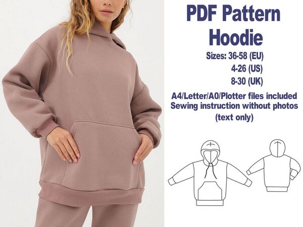 Oversized Hoodie Sewing Pattern PDF Sewing Patterns Women Patterns Sewing