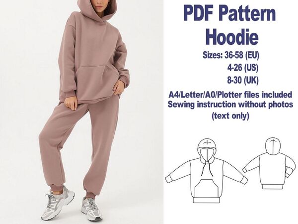 Oversized Hoodie Sewing Pattern PDF Sewing Patterns Women Patterns Sewing