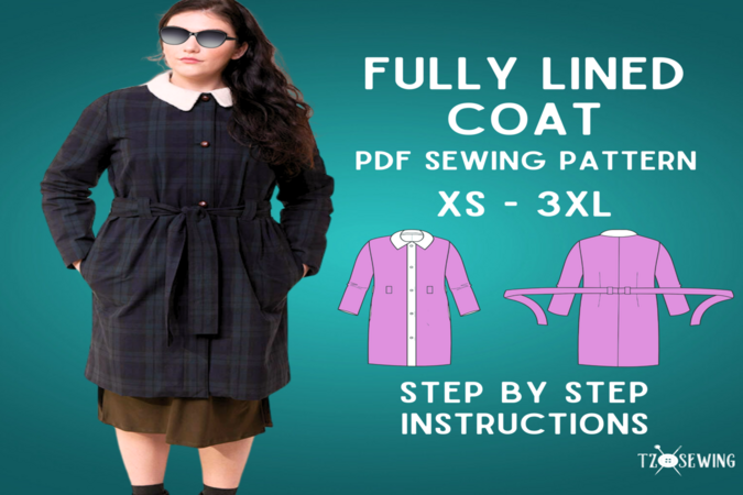 Lined Coat Pattern | Winter Coat Sewing Pattern Women PDF | XS-3XL