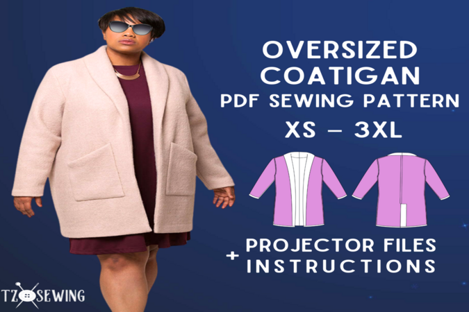 Winter Coat Sewing Pattern | Coatigan Pattern | Projector Files | XS – 3XL