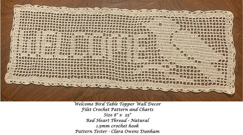 Welcome Bird Wall Decor - Filet Crochet Pattern and Charts
