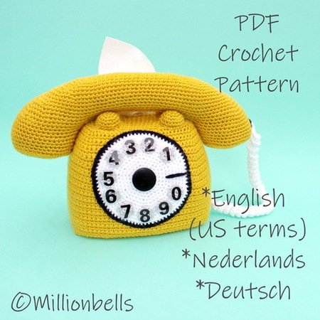 Retro Phone Tissue Box Cover Crochet Pattern Rotary Dial Telephone