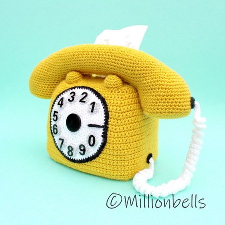 Retro Phone Tissue Box Cover Crochet Pattern Rotary Dial Telephone