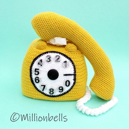 Retro Phone Tissue Box Cover Crochet Pattern Rotary Dial Telephone