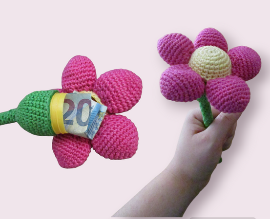 Blume Geldgeschenk Ü-Ei Häkelanleitung