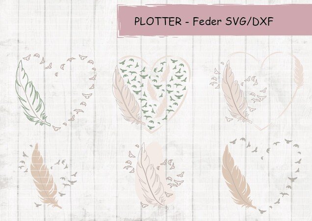 Plotterdatei Herz Feder SVG DXF