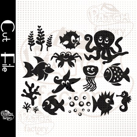 Plotterdatei, Schnittdatei Meerestiere, Fische, Korallen, Muschel