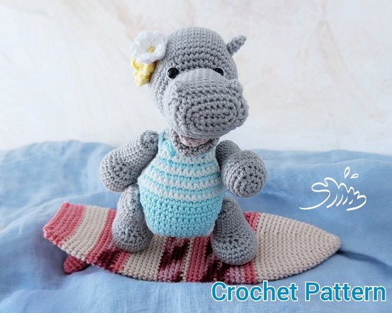 Surfer Hippo Amigurumi Crochet Pattern (in DE, ENG)