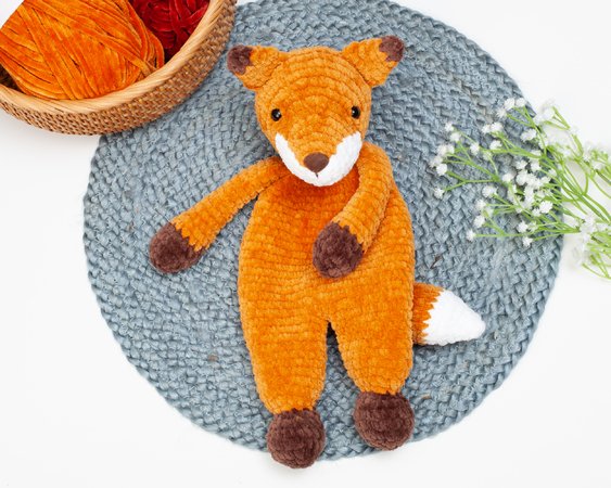 Crochet Fox lovey pattern, Fox snuggler, low sew, comforter toy, baby secur