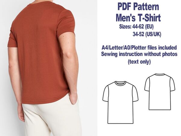 Men's T-Shirt Sewing Pattern PDF Sewing Patterns T-Shirts Patterns PDF