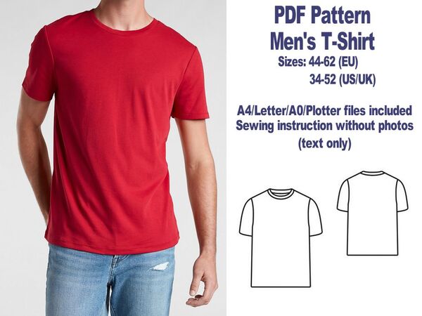 Men's T-Shirt Sewing Pattern PDF Sewing Patterns T-Shirts Patterns PDF
