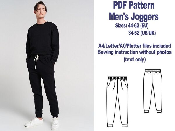 Men's Joggers Sewing Pattern PDF Men's Sewing Pattern Men's Joggers Pattern