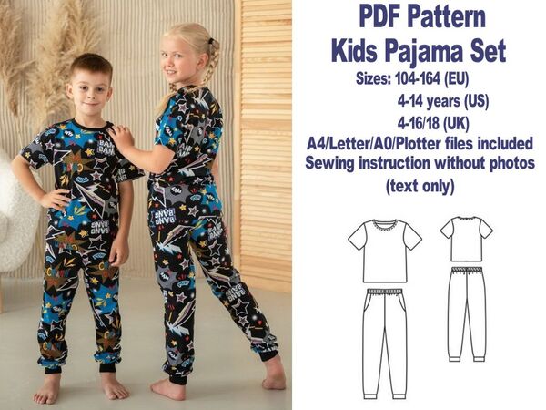 Kids Pajamas Patterns Boy's Christmas Sewing Patterns Girl's Pajamas