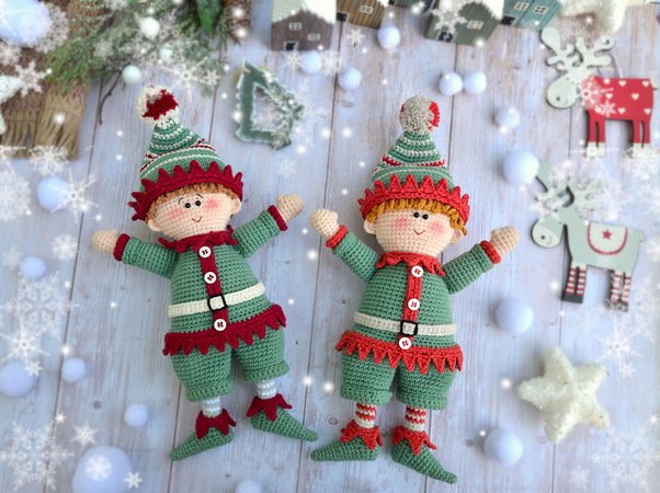 Häkelmuster Amigurumi Weihnachtspuppe Daniel, der Weihnachtself / Zwerg