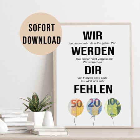 Poster GELDGESCHENK KOLLEGEN Wir werden Dir sehr fehlen DOWNLOAD