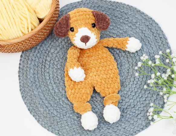 Crochet Puppy snuggler pattern, Dog knotted lovey crochet pattern