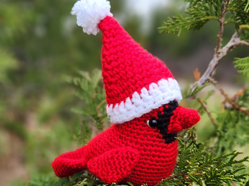 Red Cardinal Bird with Santa Hat
