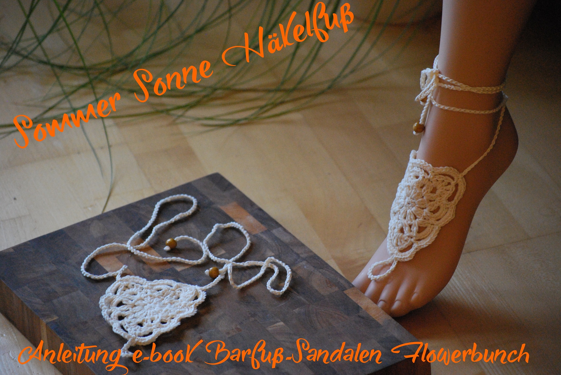 Boho - Barfuß-Sandale mit Häkelschrift Flowerbunch Hippie