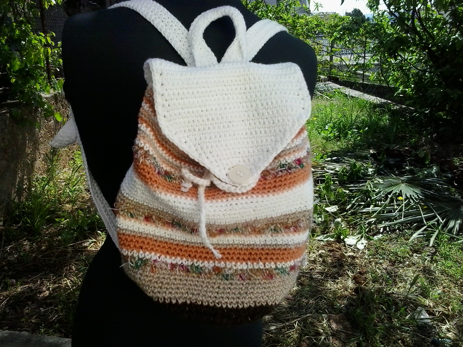 Striped boho backpack crochet pattern