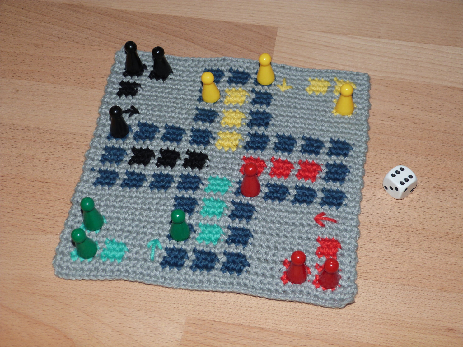 Crochet pattern for a popular board game "Ludo"
