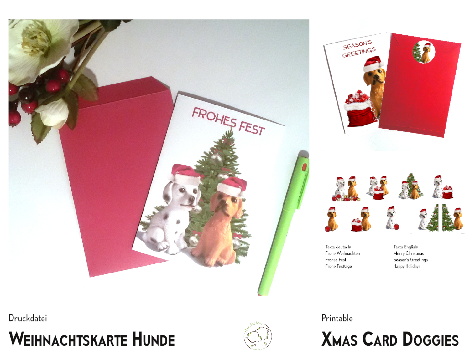 Christmas Card Dogs 9 Designs template+instructions