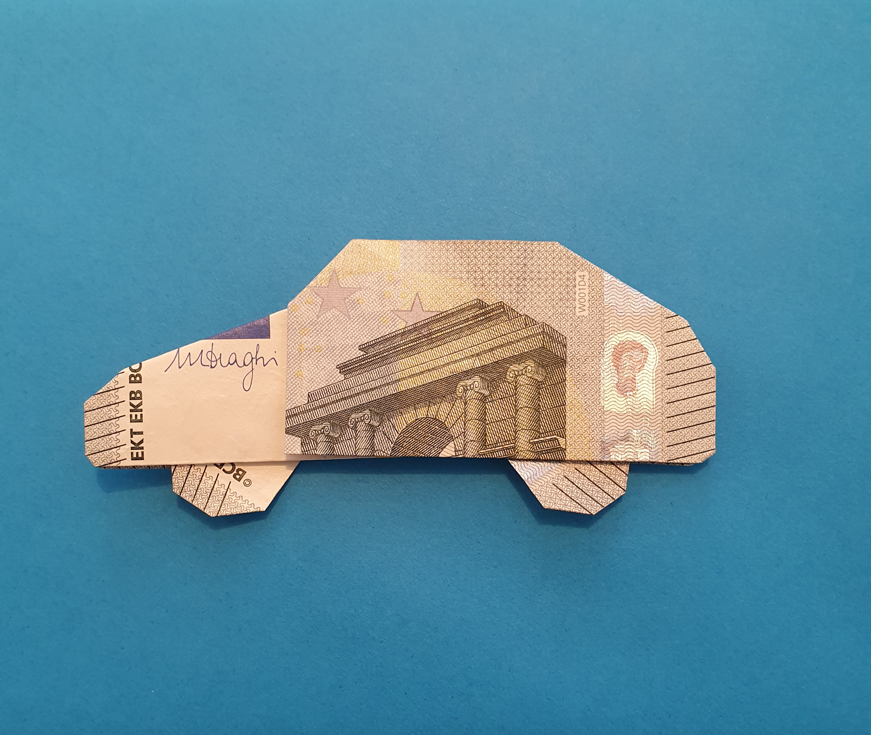 Origami Geldschein Auto 2D mit Räder (*)