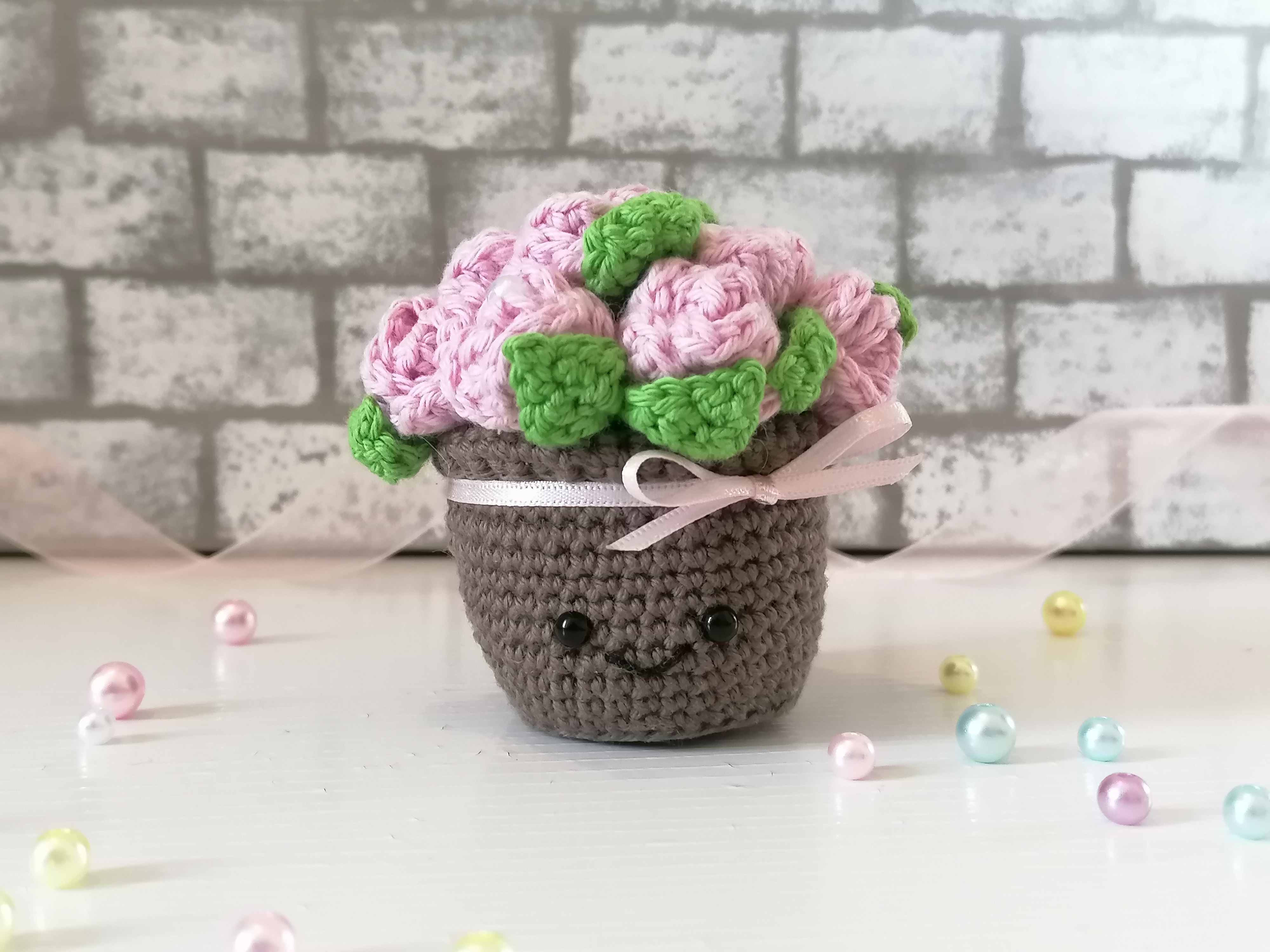 Crochet Pattern Flower Bouquet Amigurumi Pot of Rose