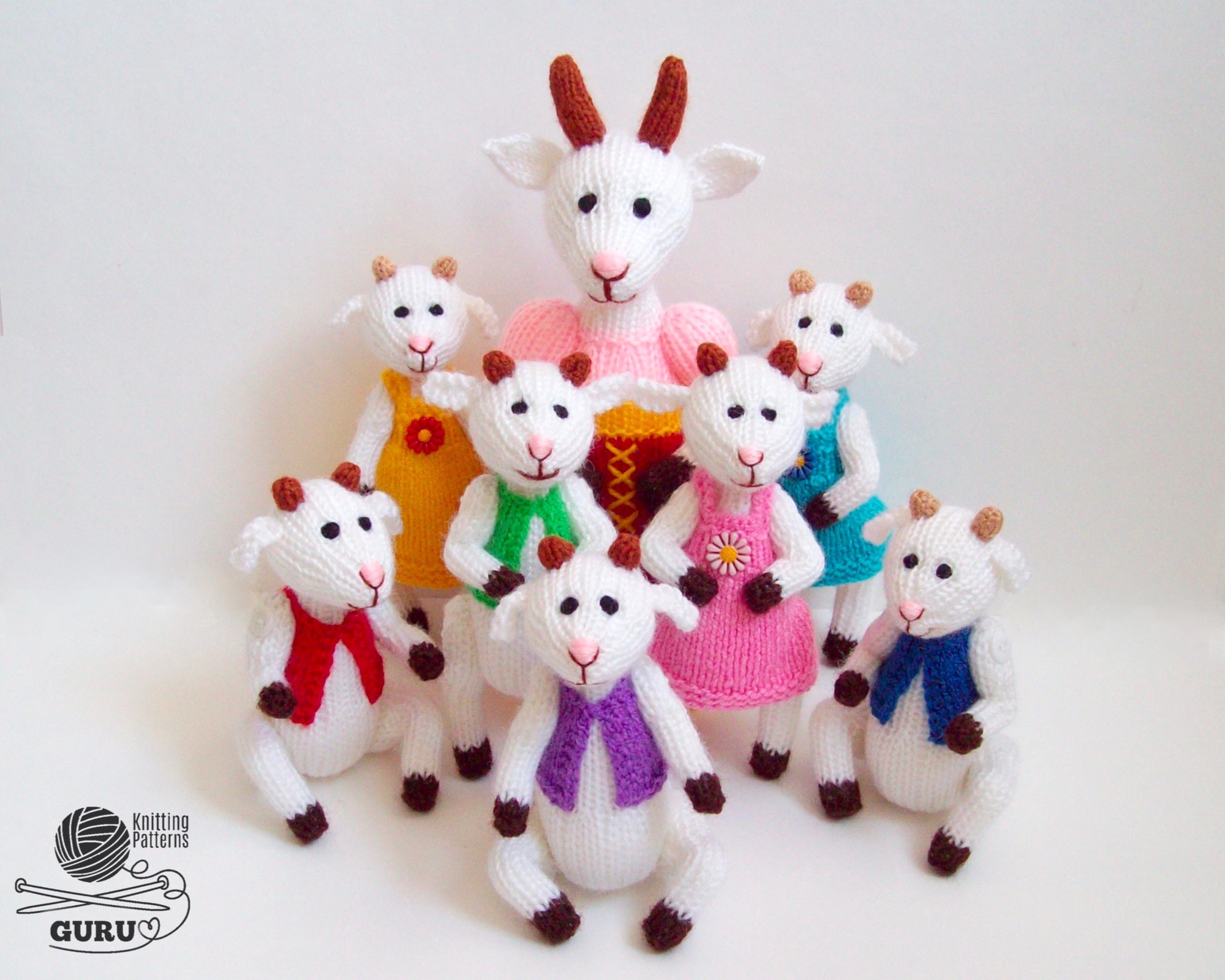 K063 Knitting Pattern Mother goat and 7 little goats Amigurumi animal farm