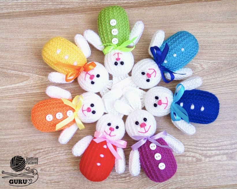 K040 Rainbow Baby Bunny rabbits toys - Amigurumi animal Easter bunnie gift