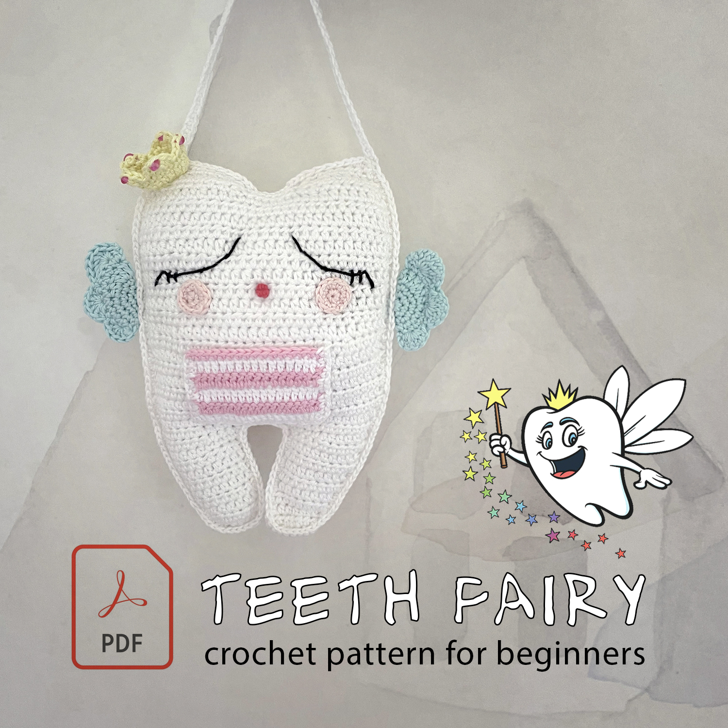 Tooth Fairy Amigurumi Easy Crochet Pattern for Beginners, Baby Teeth Pillow