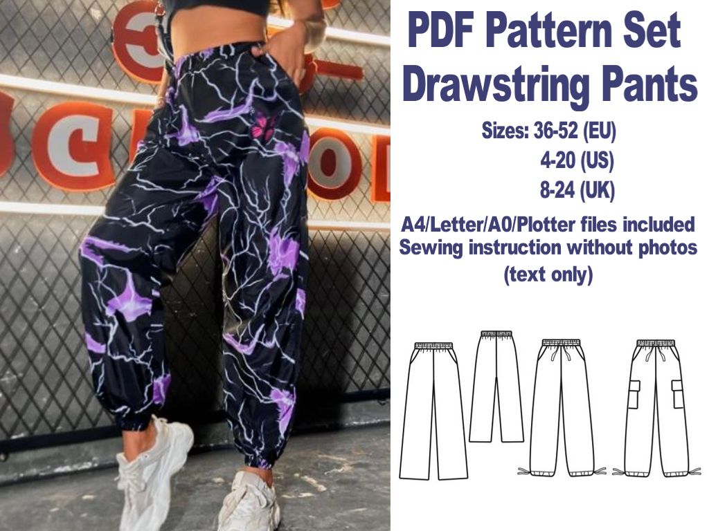 Drawstring Pants Pattern PDF Sewing Patterns Trousers Patterns PDF Pattern