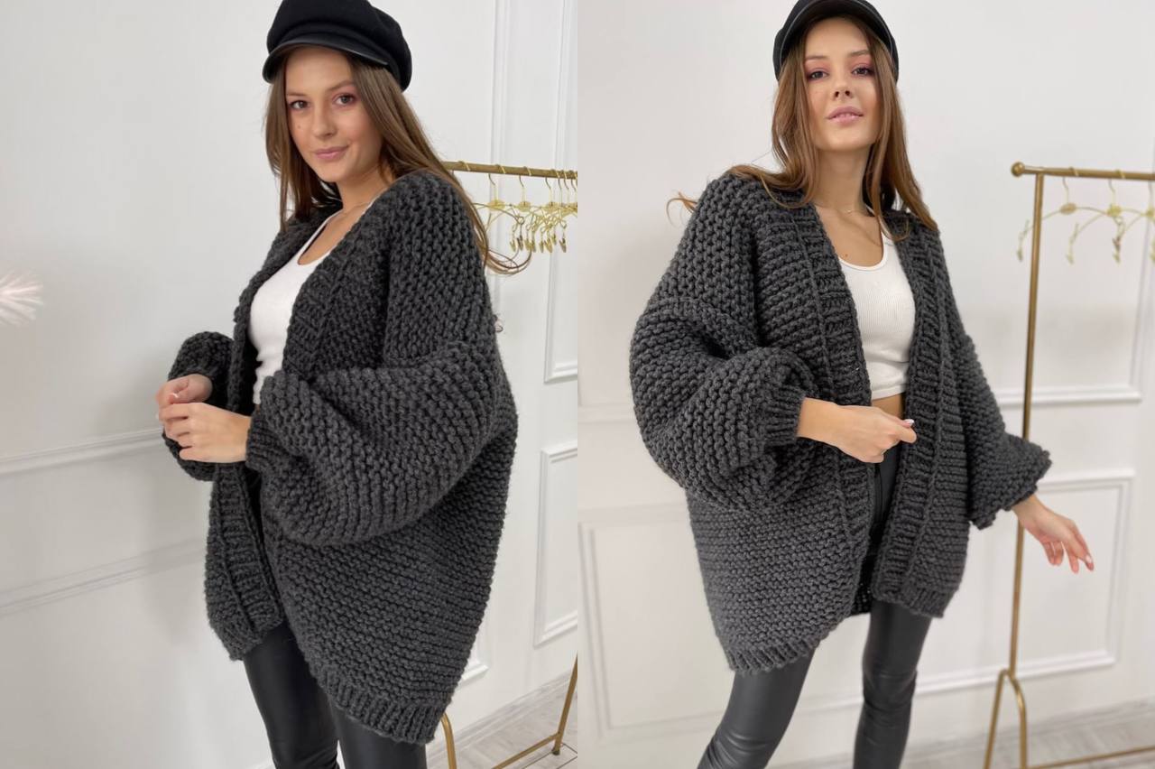 Chunky Knit Cardigan Knitting Pattern, Volume Sleeve Oversized Cardigan