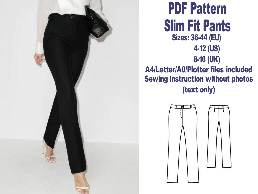 Slim Fit Pants Pattern PDF Pants Pattern Trousers Sewing Pattern Pants