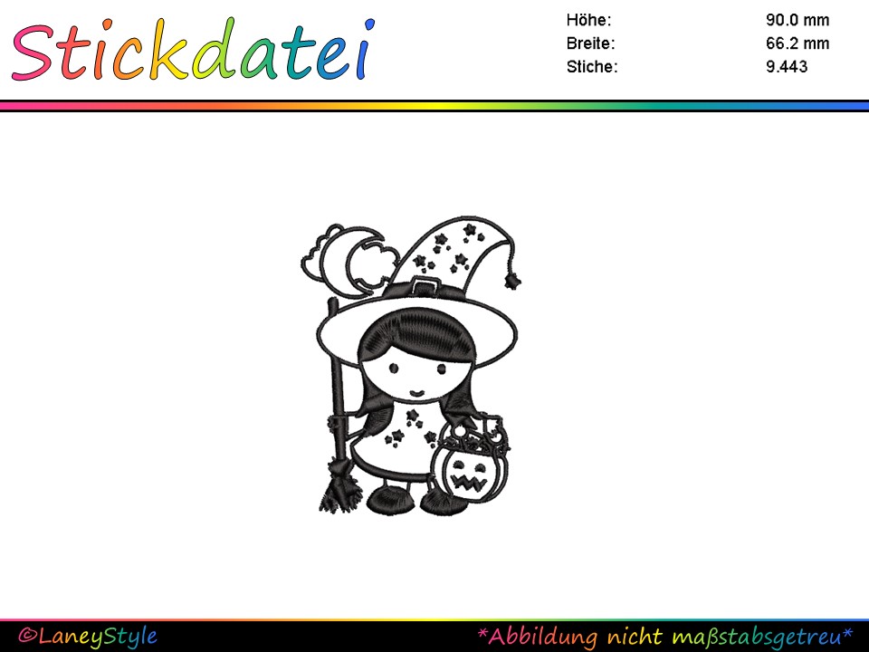 Stickdatei Halloween Hexe Mädchen